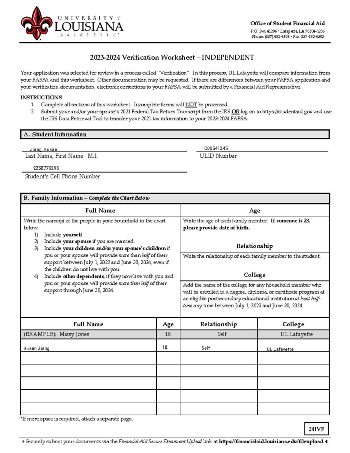 Verification Worksheet for Independent Students - Studocu