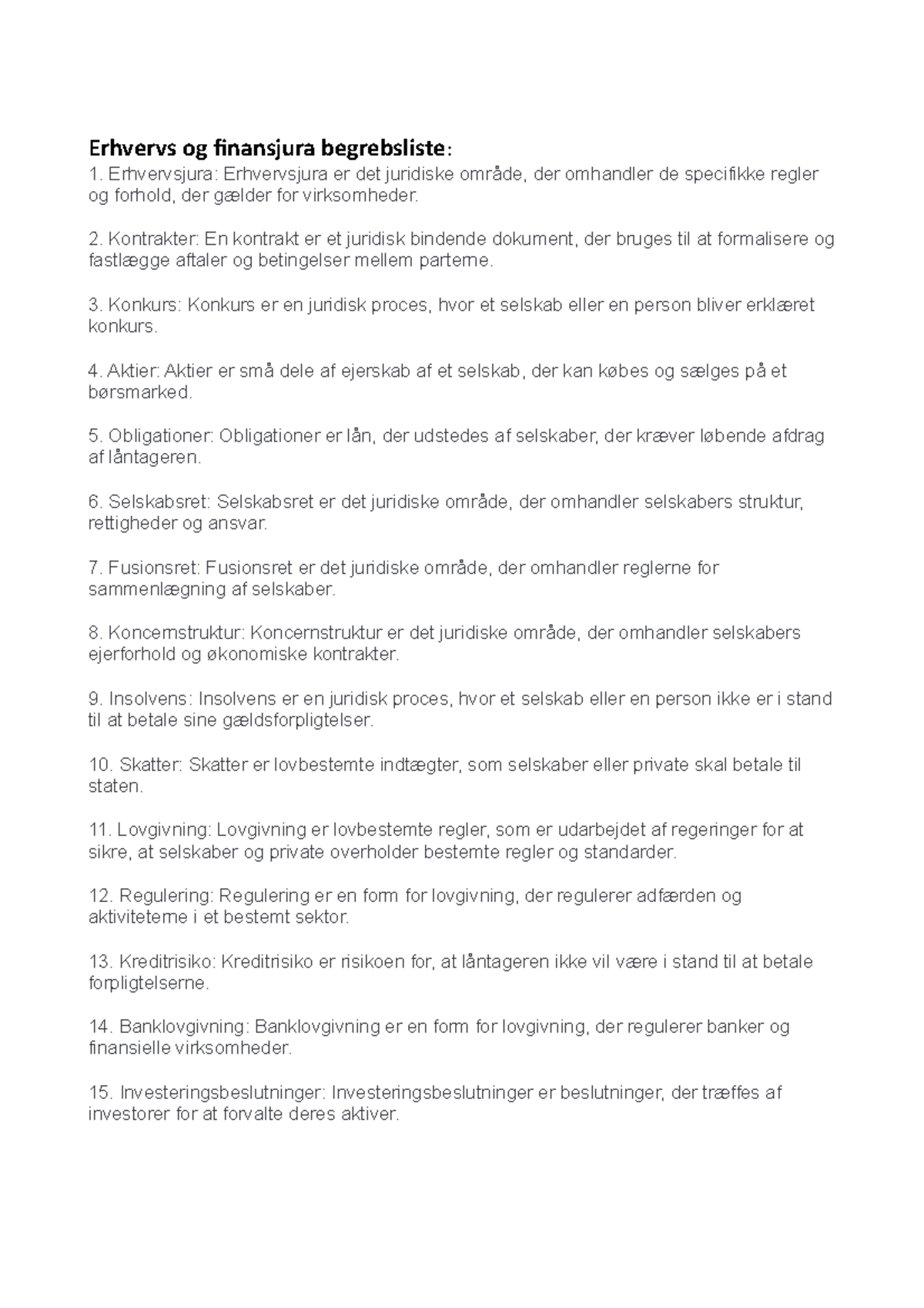 Erhvervs og finansjura begrebsliste - Erhvervs og finansjura ...