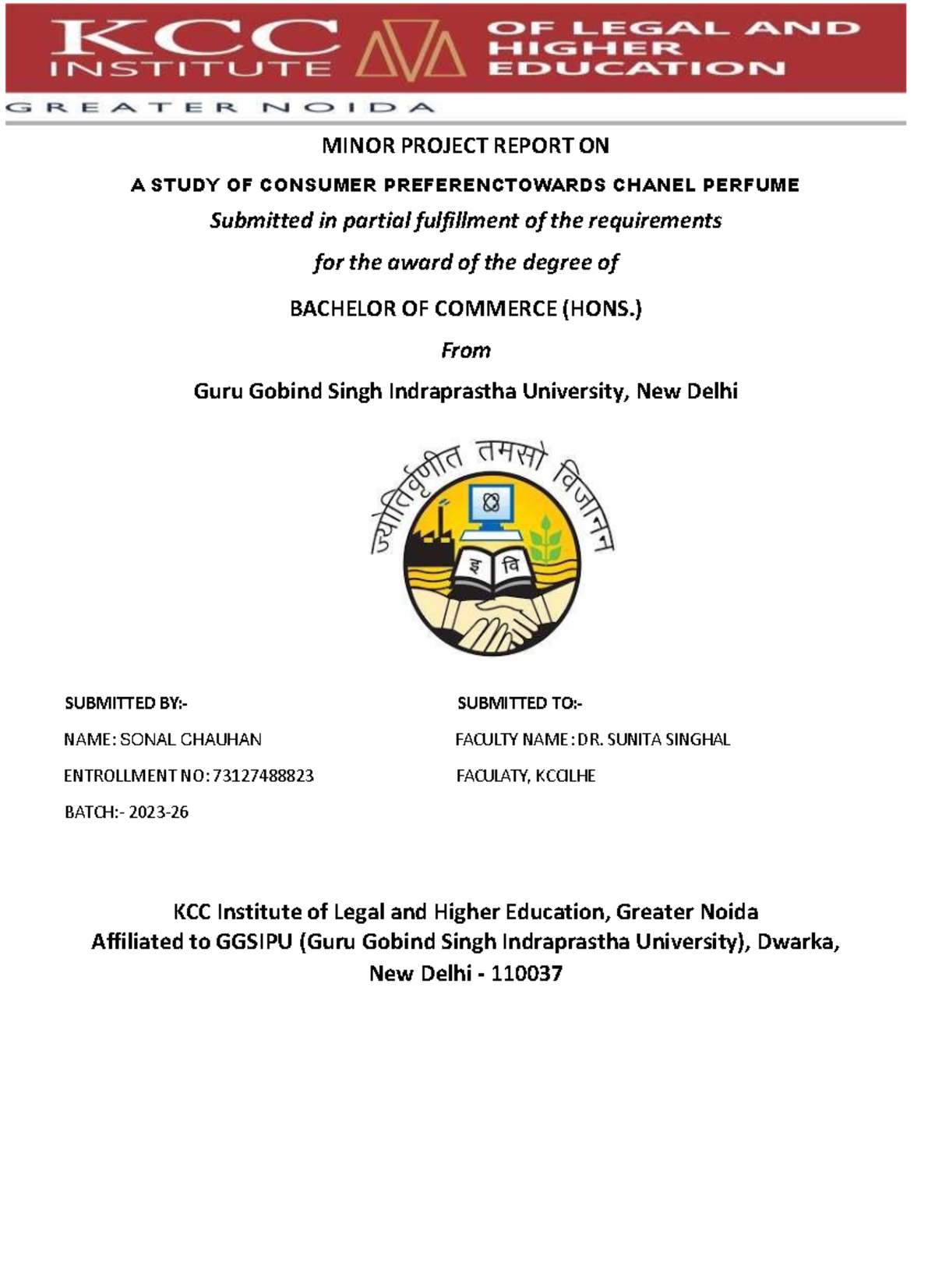 Sonal 01 - Minor Project - MINOR PROJECT REPORT ON A STUDY OF CONSUMER ...