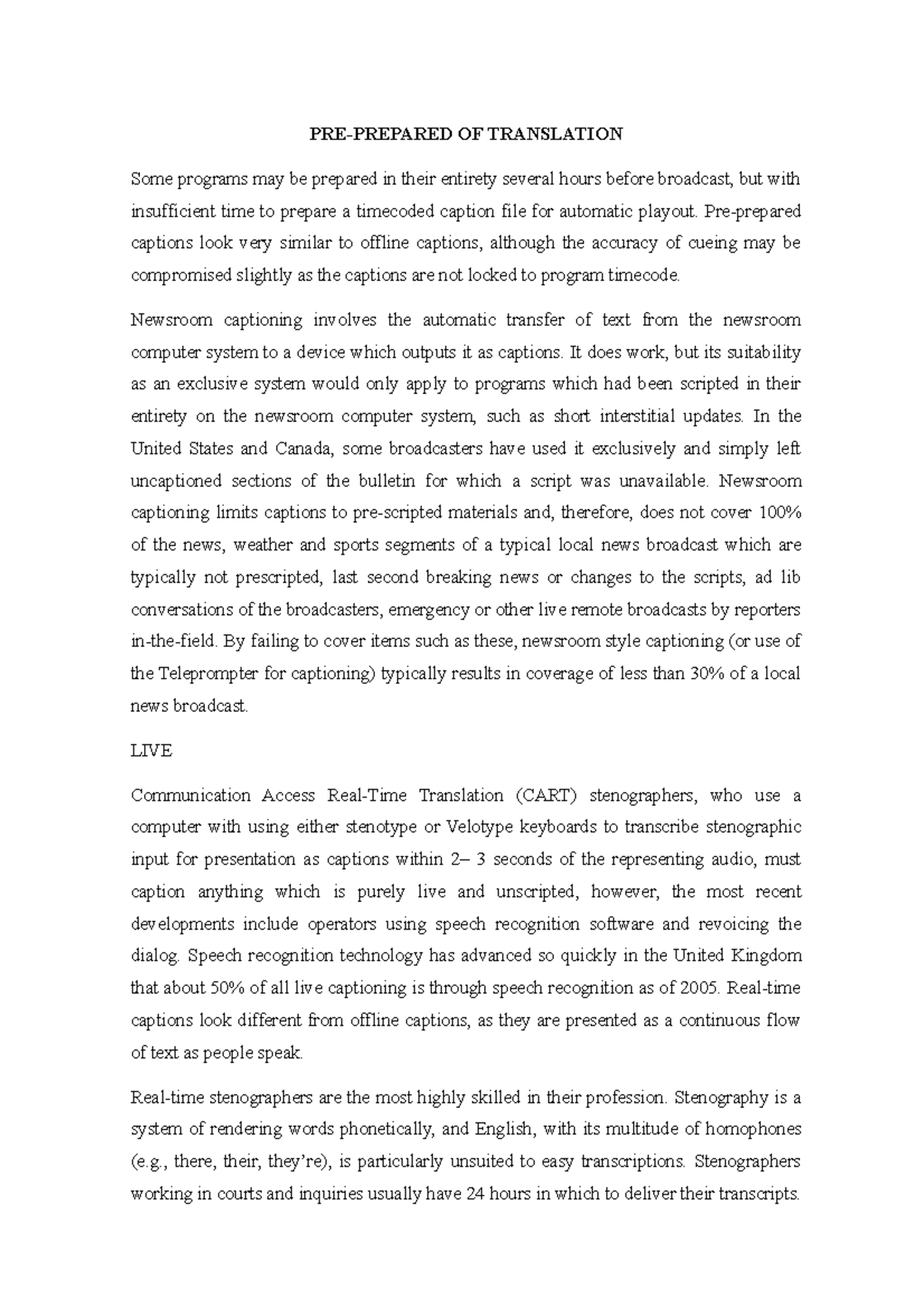 PRE Prepared OF Translation PRE PREPARED OF TRANSLATION Some