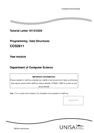 TL101 0 2023 Fully-Online COS2611 - COS2611/101/0/ Tutorial Letter 101/0/ Programming: Data ...