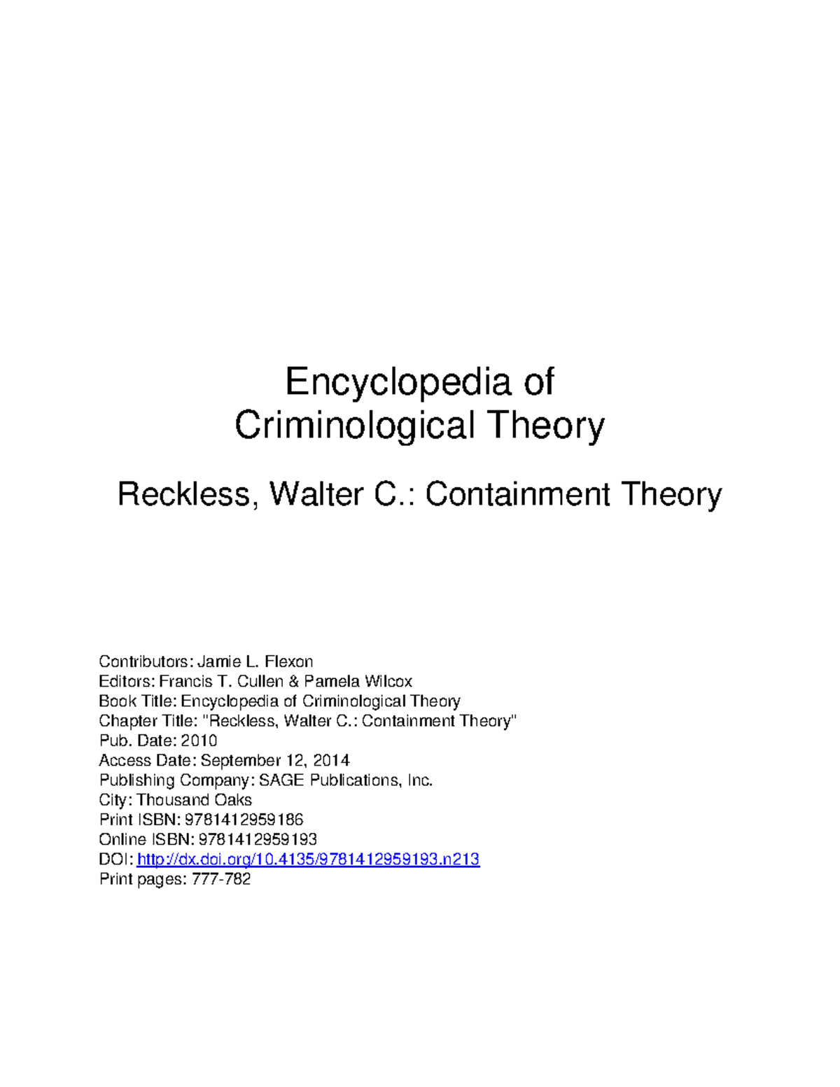 Reckless Walter C - Thanks a lot - Encyclopedia of Criminological ...