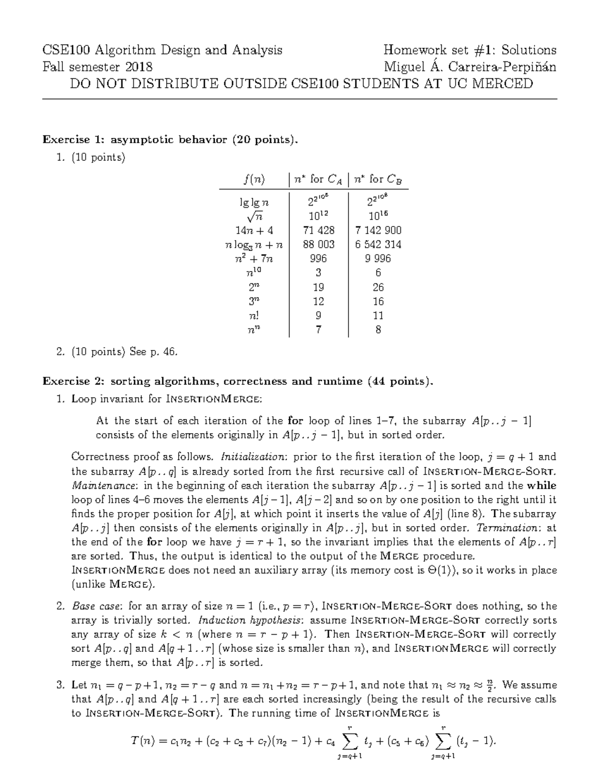 Hw1-sol - Professor Sungjim Im, - CSE100 Algorithm Design and Analysis Homework set #1 ...