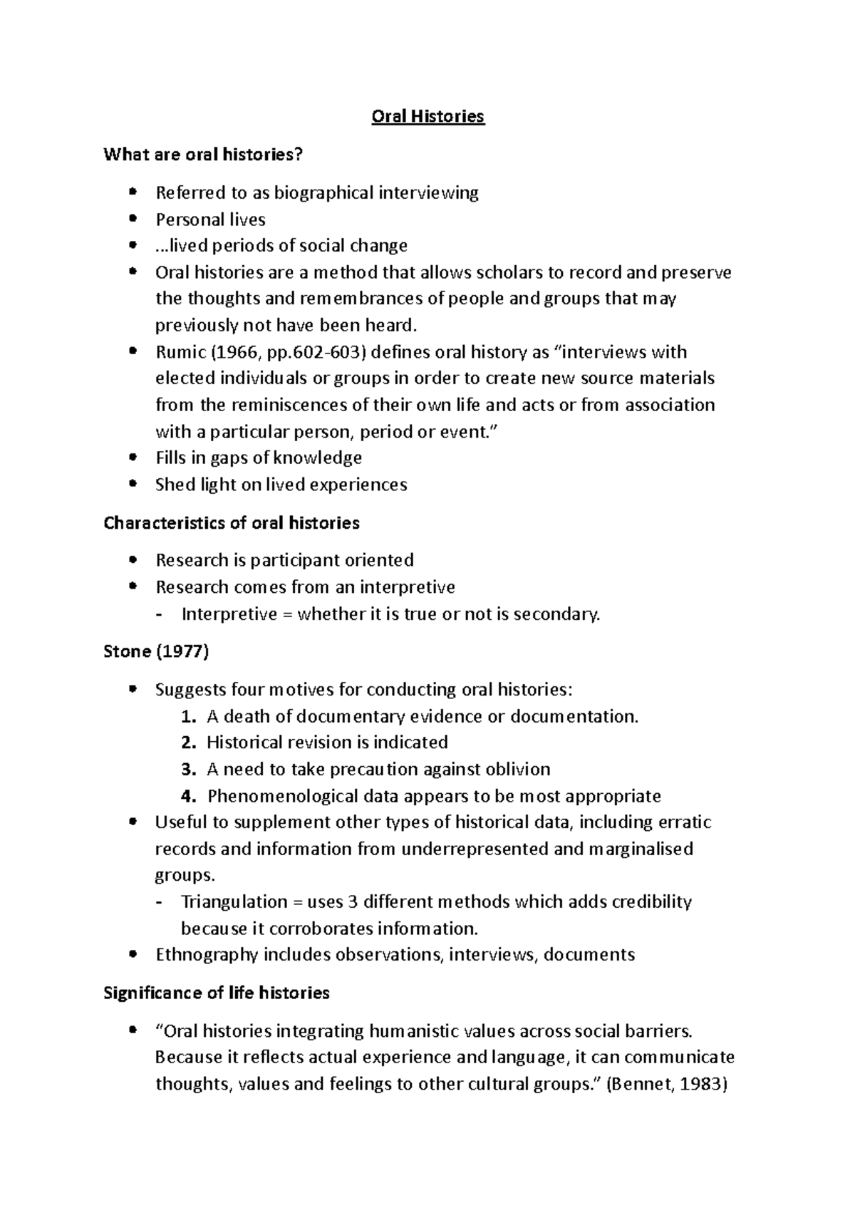 Oral Histories - Oral Histories What are oral histories? Referred to as ...