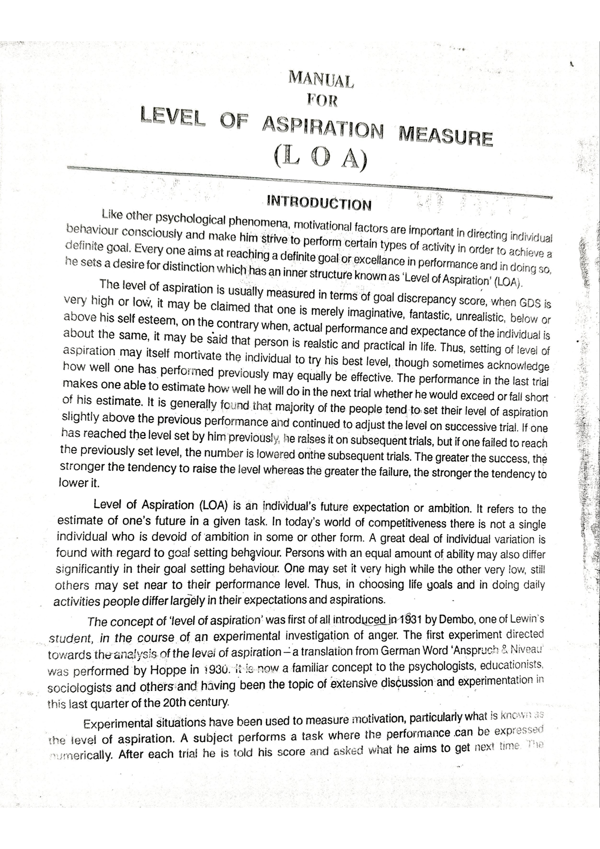 Exp-4 manual - Practical 4 of Psychological Testing - MANUAL FOR LEVEL ...