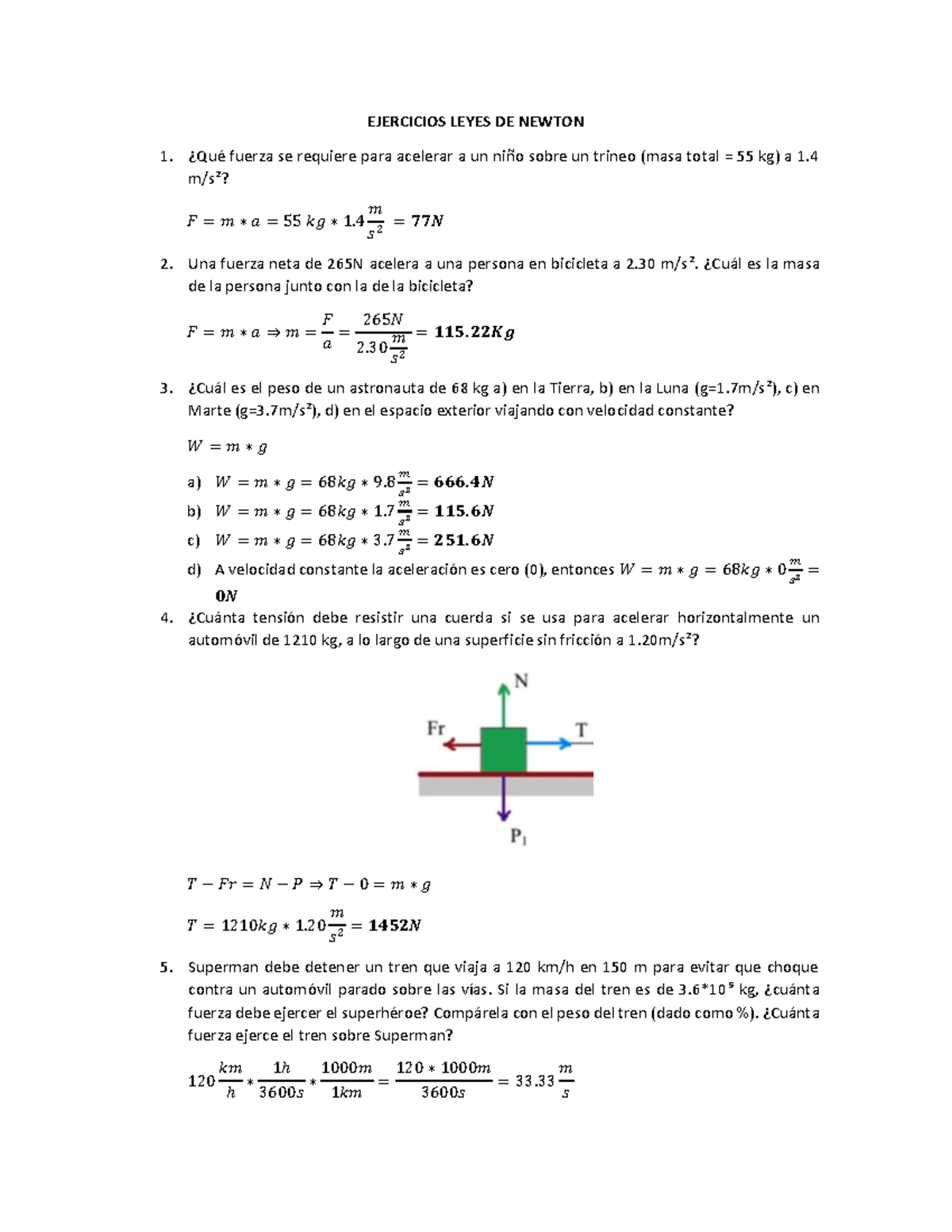 Ejercicios de Leyes de Newton - EJERCICIOS LEYES DE NEWTON øQuÈ fuerza ...