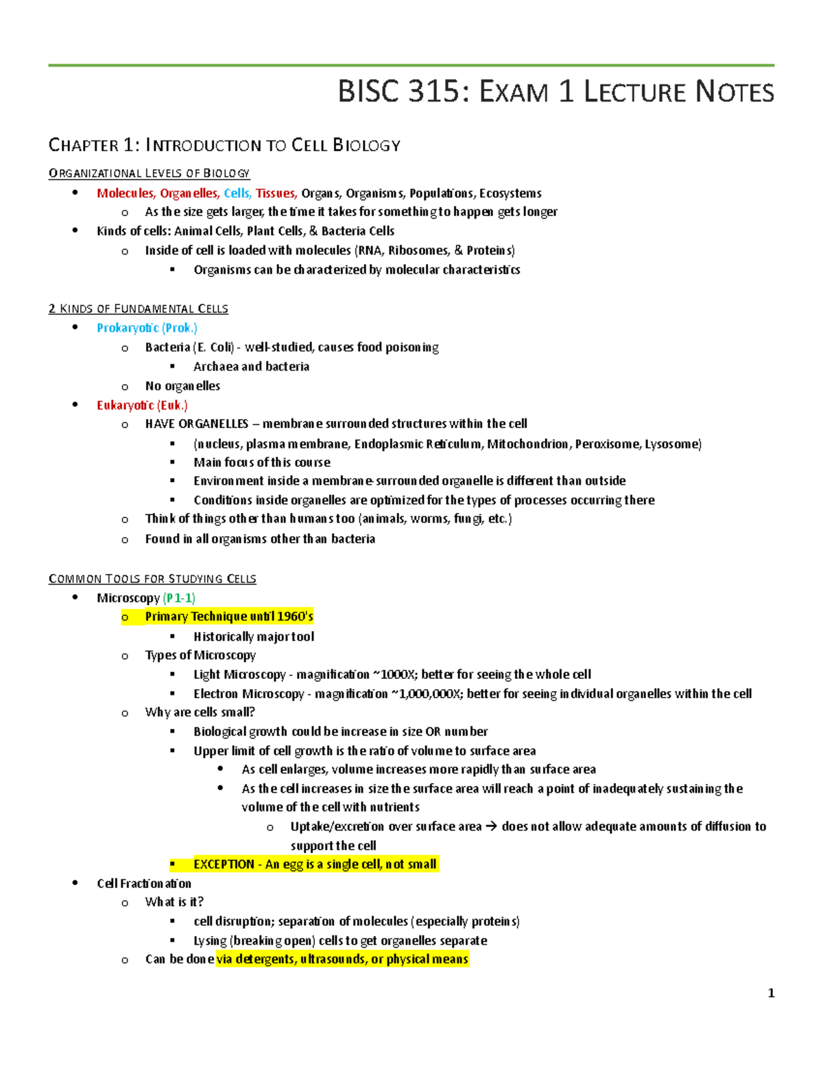 T1 example - Lecture notes and slide images - BISC 315: EXAM 1 LECTURE ...