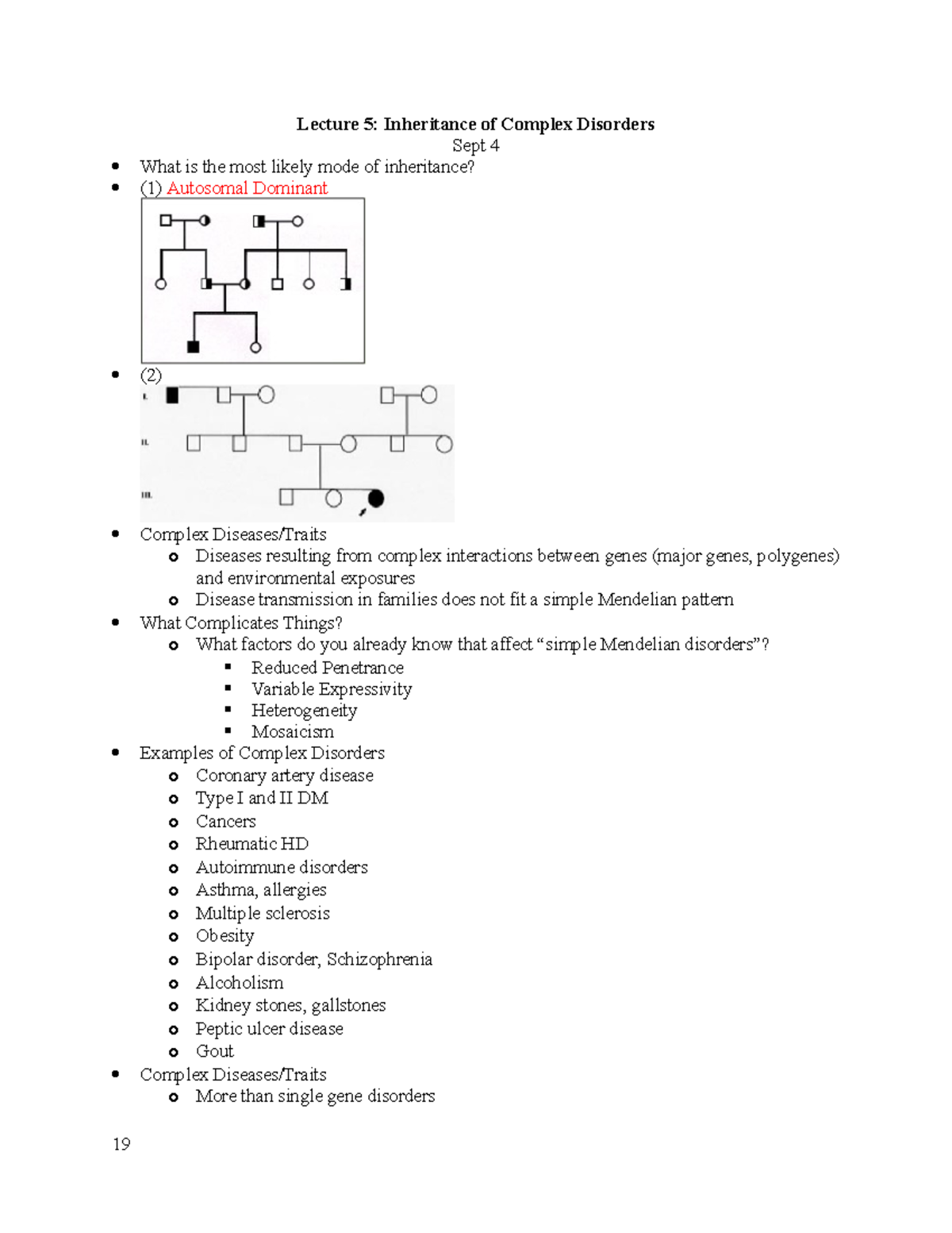 Lec 5 Inheritance of Complex Disorders - Lecture 5: Inheritance of ...
