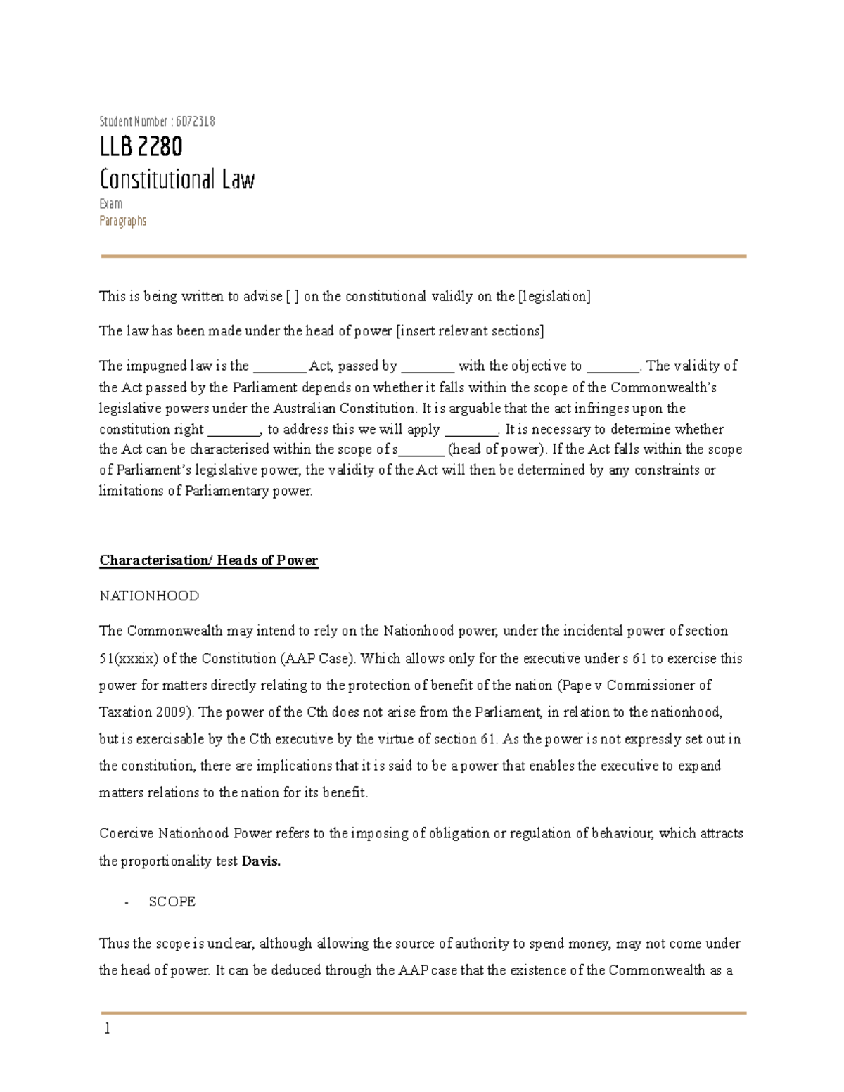 Consti-Paragraphs-2 - Notes - Student Number : 6072318 LLB 2280 ...