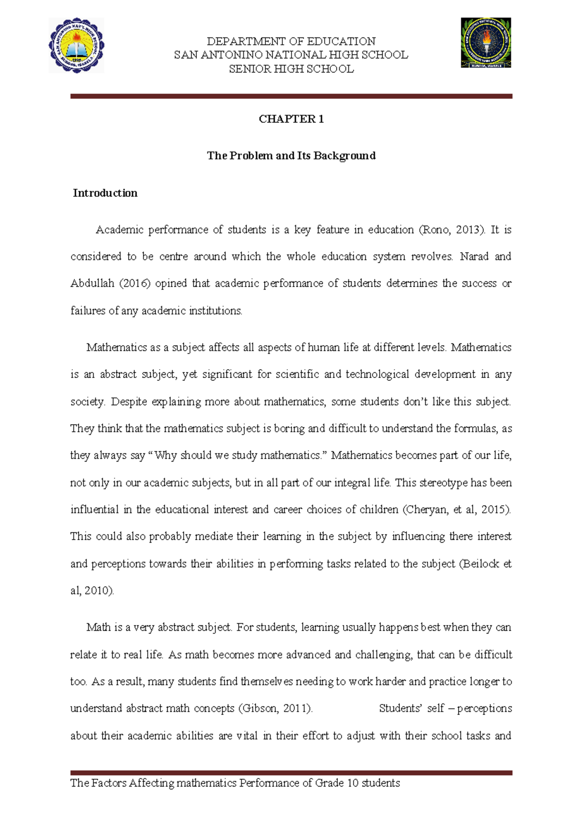 Factors Affecting Mathematics Performance OF Grade 10 Students - SAN ...