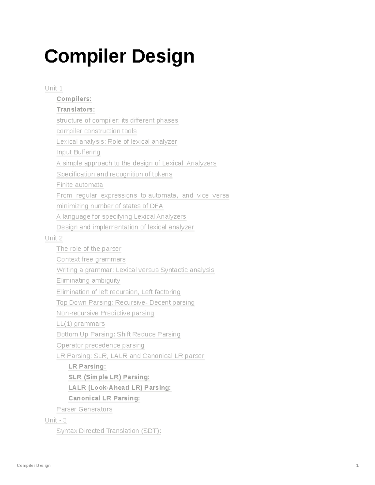 End Sem CD - full notes - Compiler Design Unit 1 Compilers: Translators ...