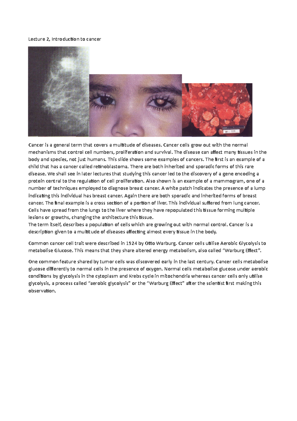 Intro to cancer (lecture 2) - Lecture 2, Introduction to cancer Cancer ...