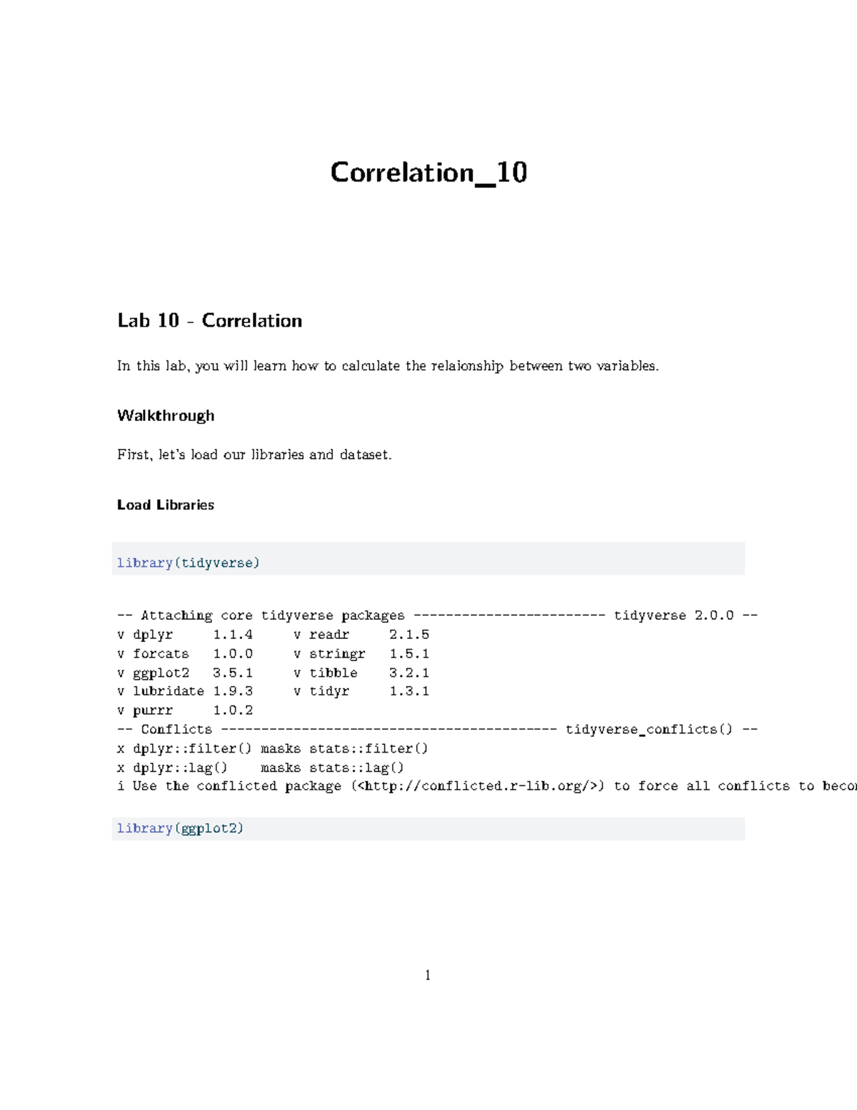 Correlation 10 Lab 10 Correlation Lab 10 Correlation In This Lab You Will Learn How To