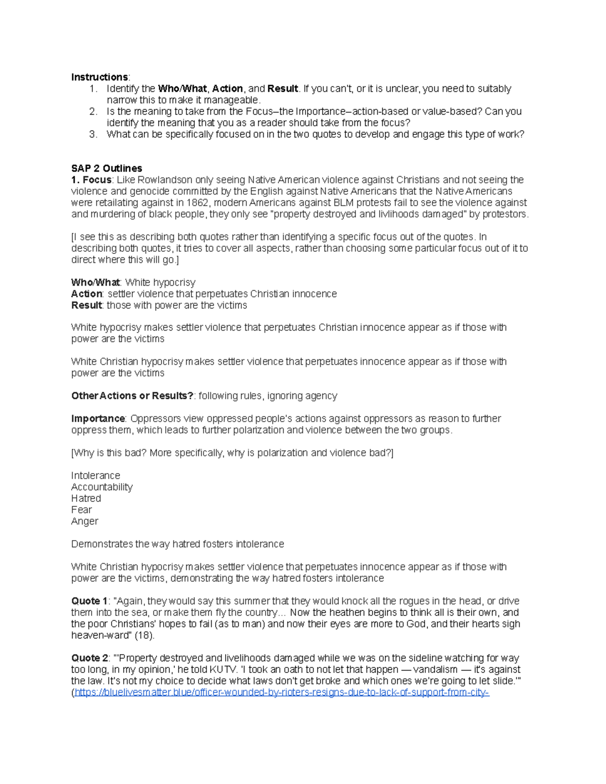 SAP 2 Outlines 303 - Outline for SAP 2 - Instructions : 1. Identify the ...