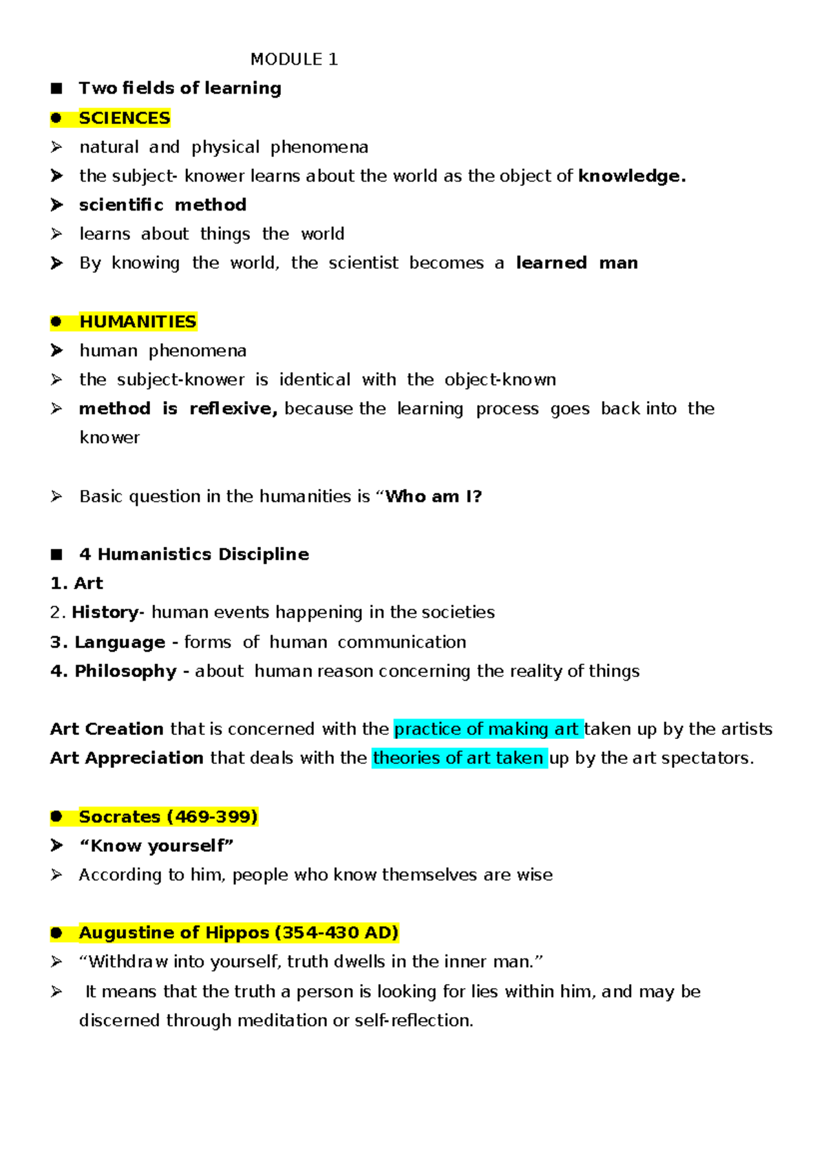 Art appreciation reviewer - MODULE 1 Two fields of learning SCIENCES natural and physical - Studocu