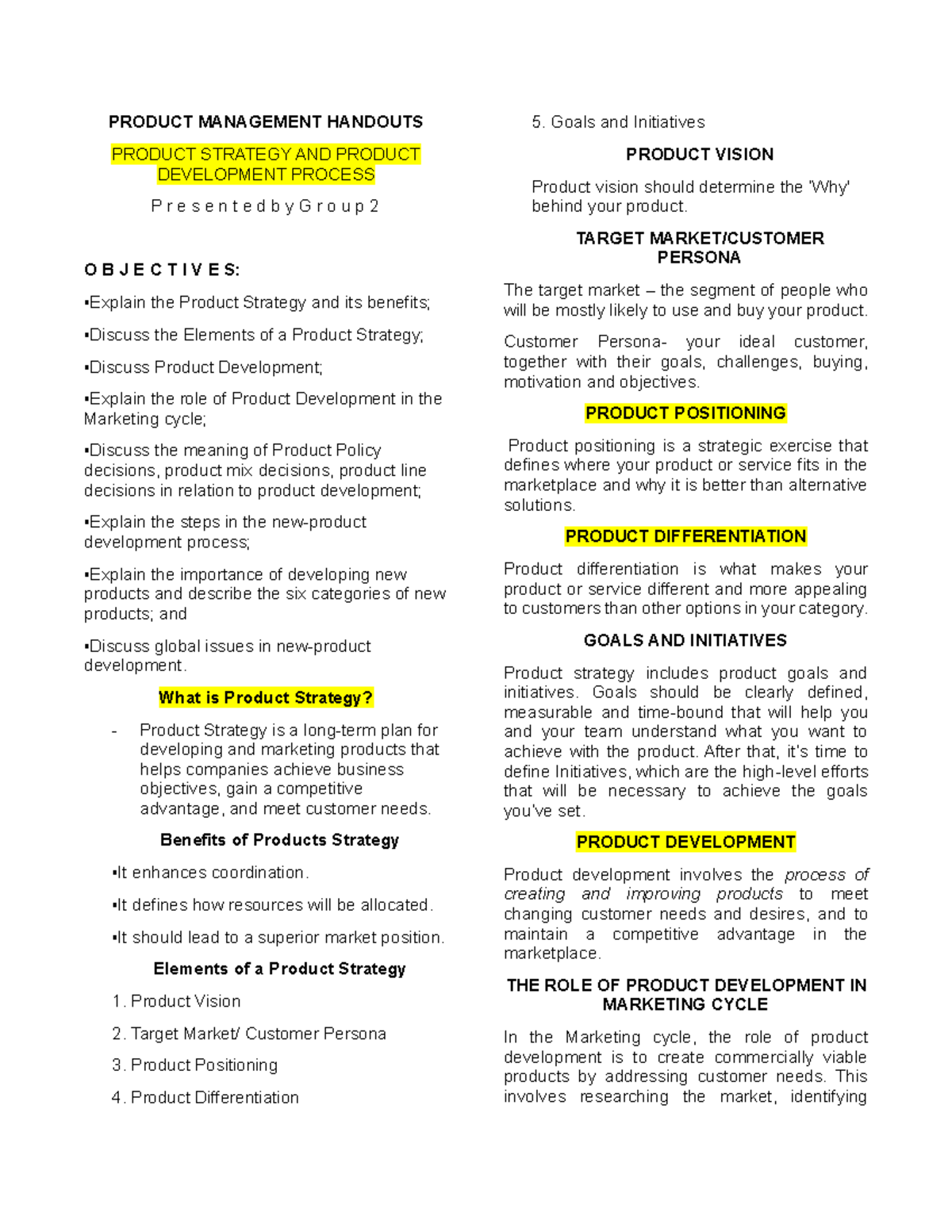 GP 2 Handouts - product management - PRODUCT MANAGEMENT HANDOUTS - Studocu