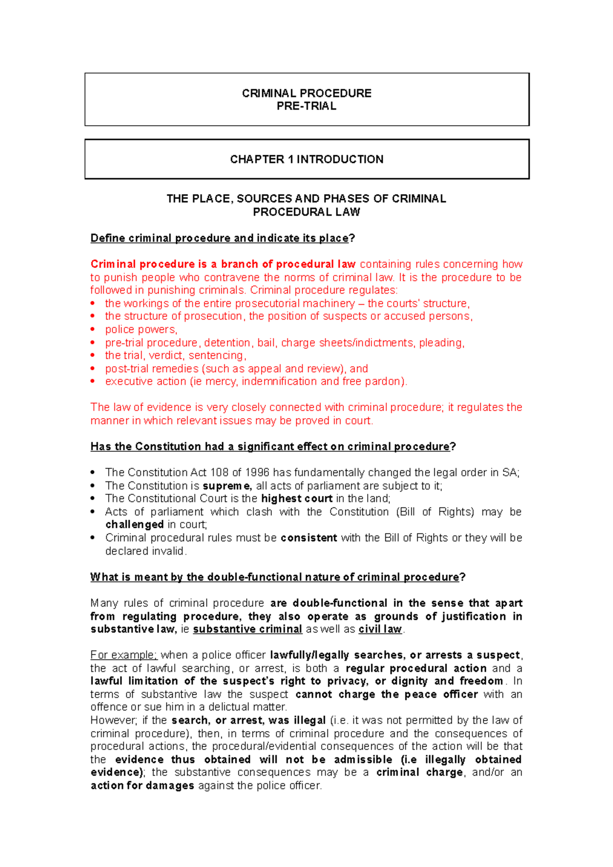 Criminal Procedure Notes - Pre trial 1 - CRIMINAL PROCEDURE PRE-TRIAL ...