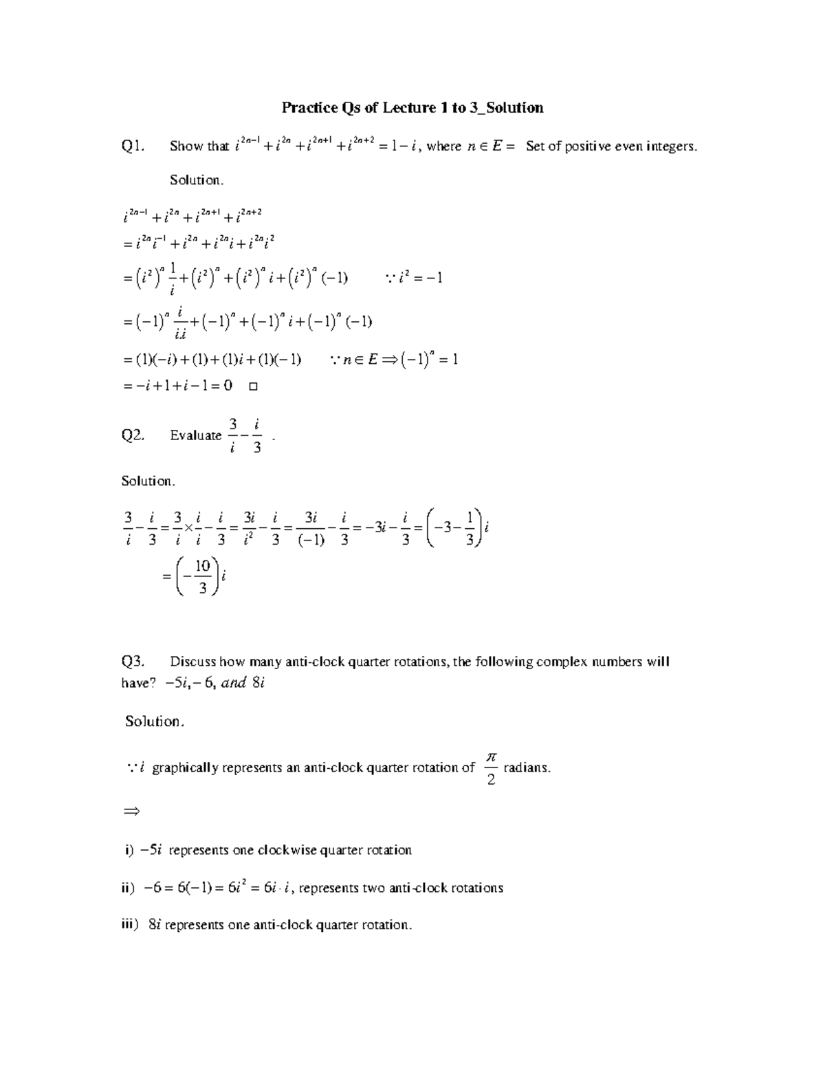 Practice Qs of Lecture 1 to 3 Solution - Practice Qs of Lecture 1 to 3 ...