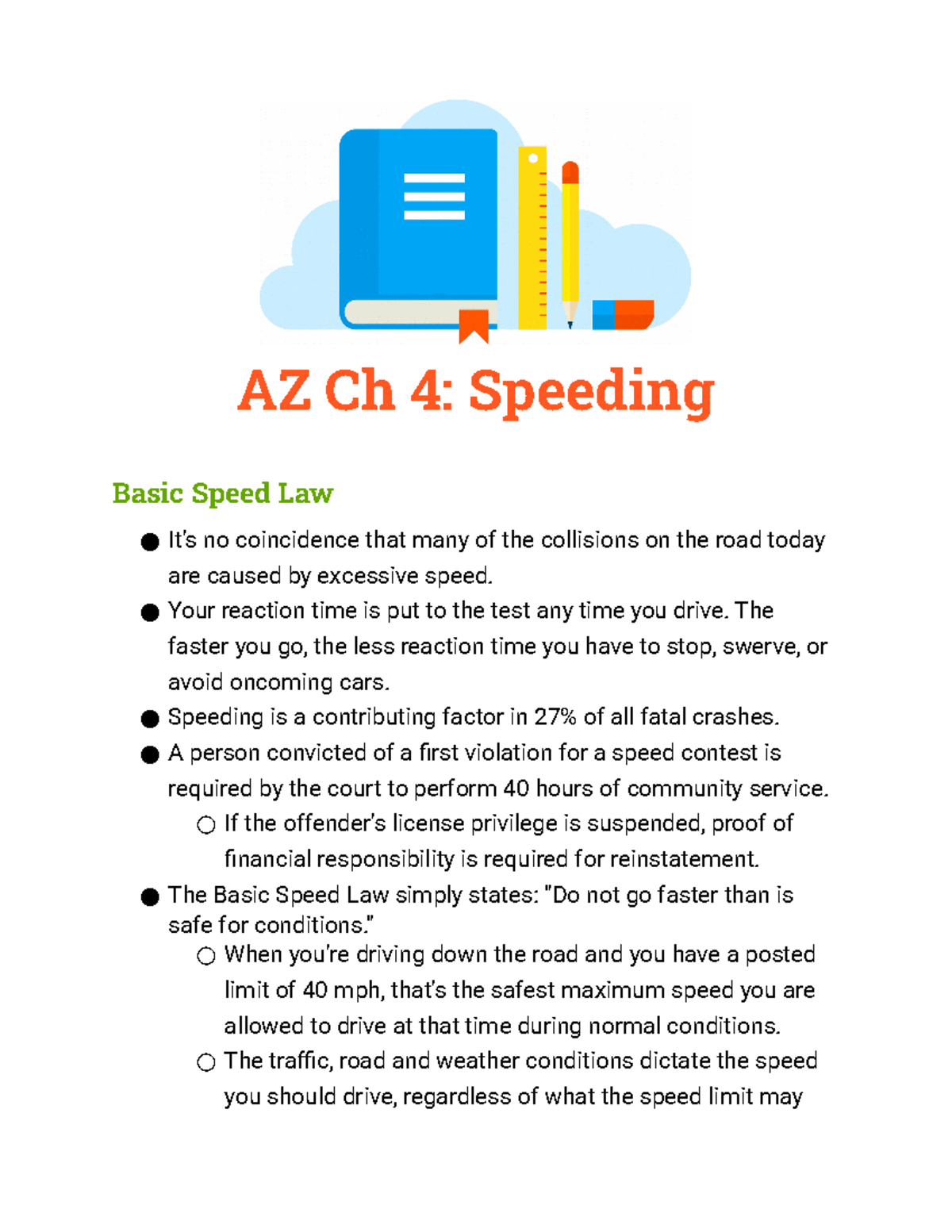 AZ ch4 Speeding - AZ Ch 4: Speeding Basic Speed Law It's no coincidence ...