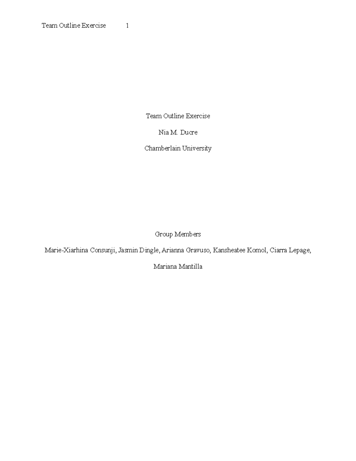 Team Outline Exercise - Practice - Team Outline Exercise 1 Team Outline ...