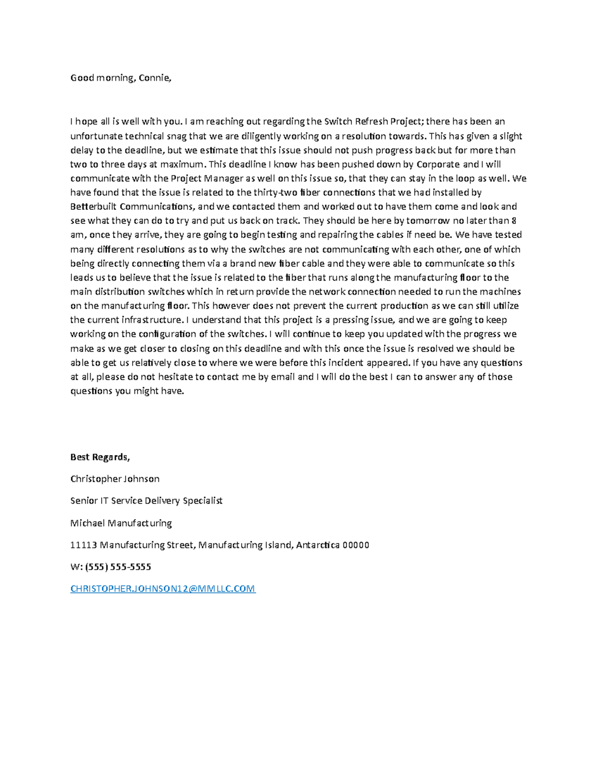 Johnson Christopher 6-1 Activity Bad News Email - Good morning, Connie ...