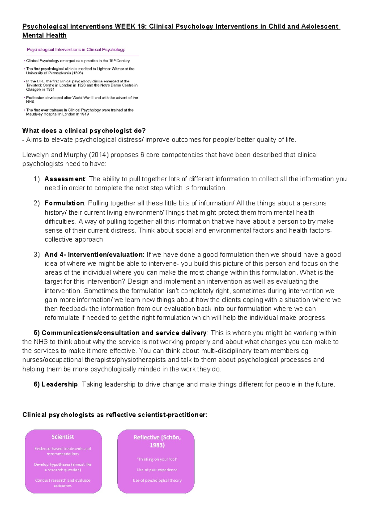 Psychological interventions WEEK 19 Clinical Psychology Interventions ...