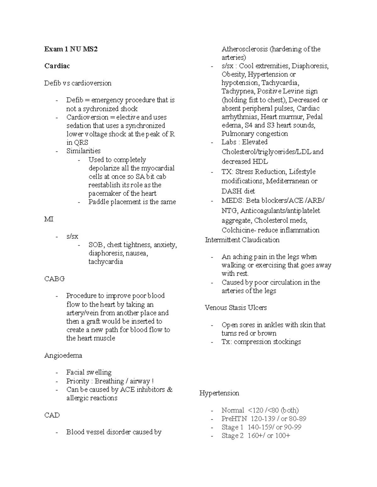 MS 2 exam 1 study guide - Exam 1 NU MS Cardiac Defib vs cardioversion ...
