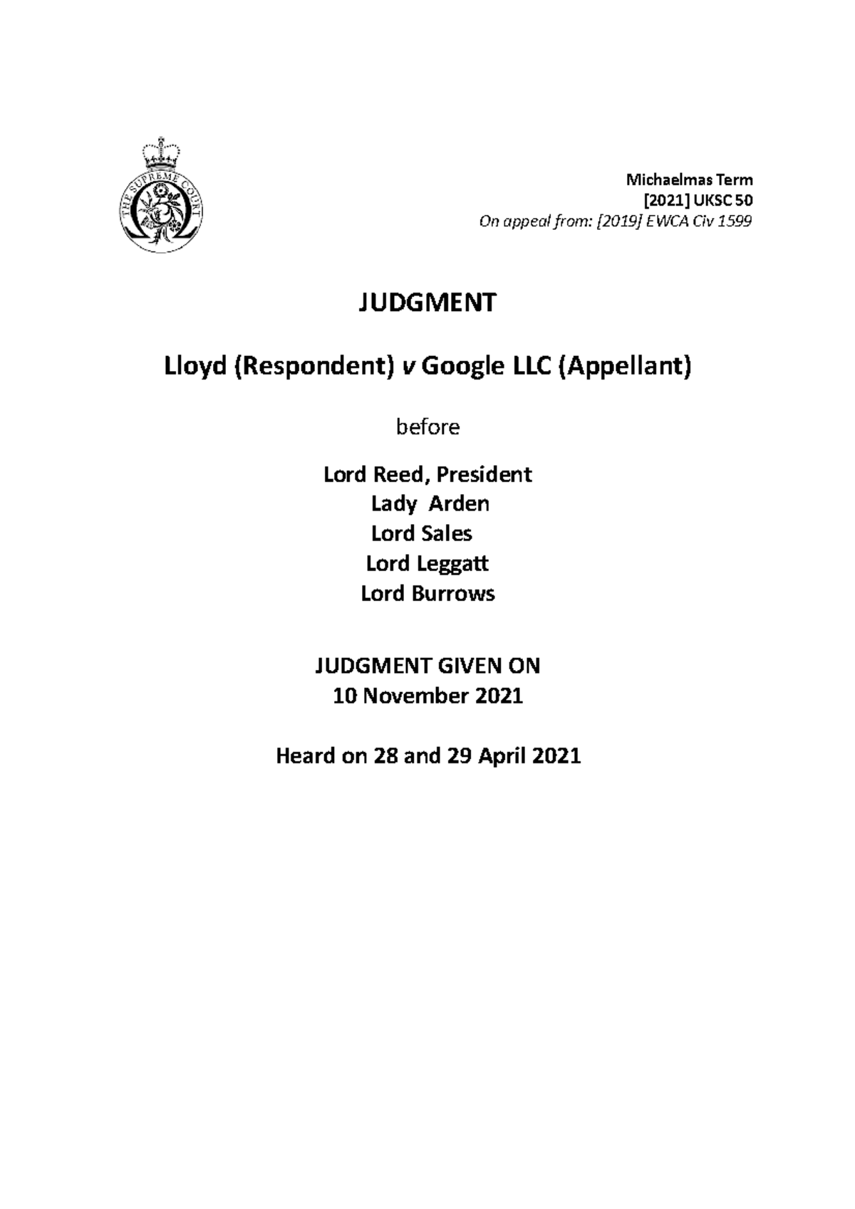 Uksc-2019-0213-judgment - Michaelmas Term [2021] UKSC 50 On appeal from ...