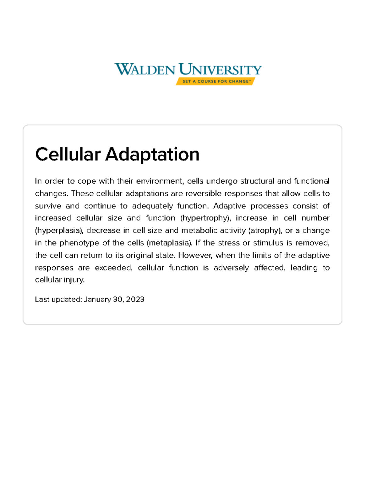 Advanced Pathophysiology Cellular Adaptation - Cellular Adaptation In ...