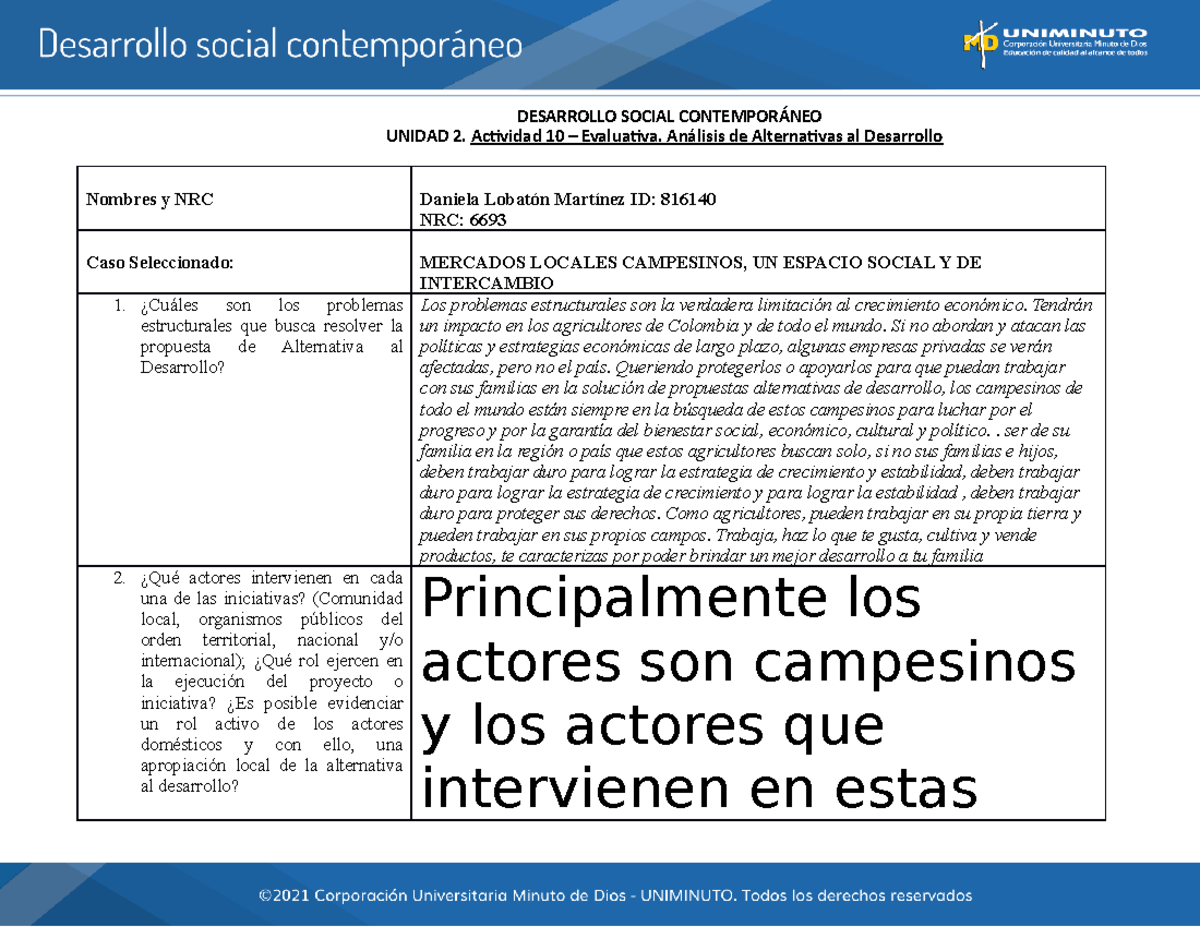 Act 10 Alternativa AL Desarrollo - DESARROLLO SOCIAL CONTEMPORÁNEO ...