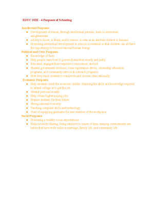 Lecture 9 26- EDUC 102E - Professor Wiley - What is the purpose of the ...