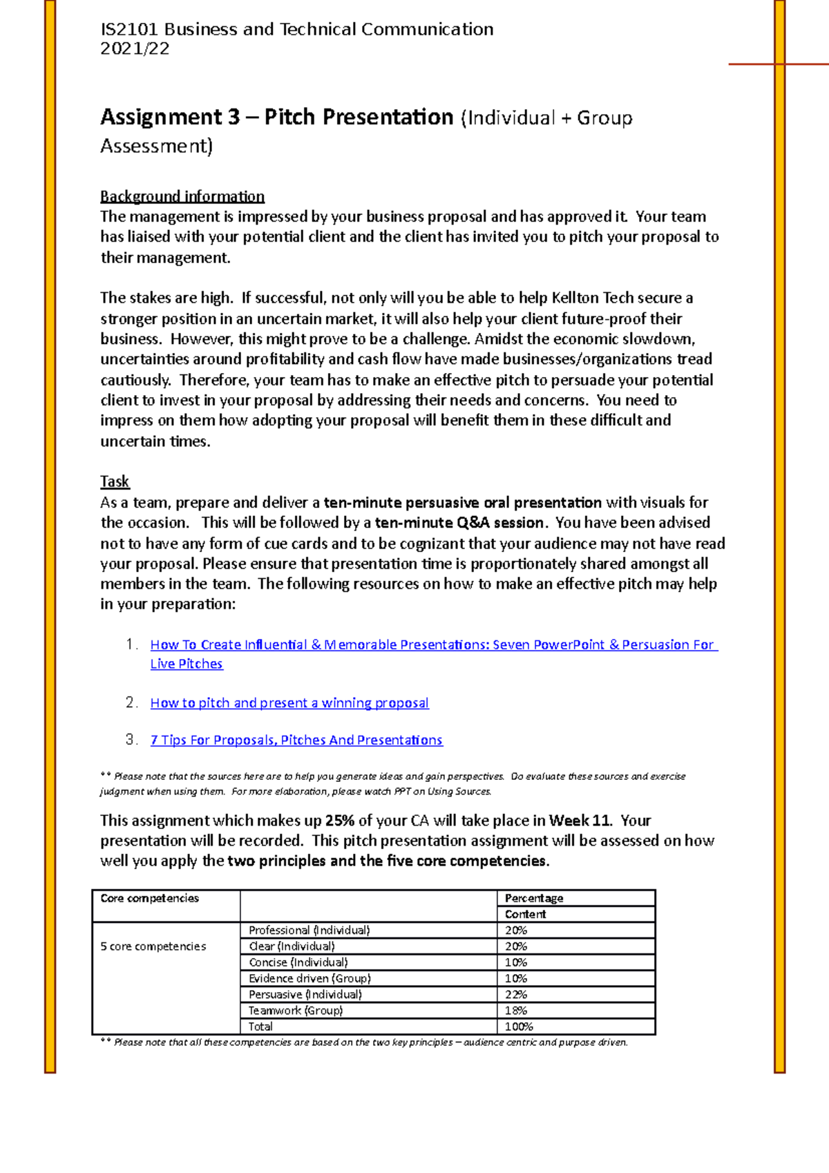 Assignment 3 - Business Proposal Pitch Presentation Sem 1(202122 ...