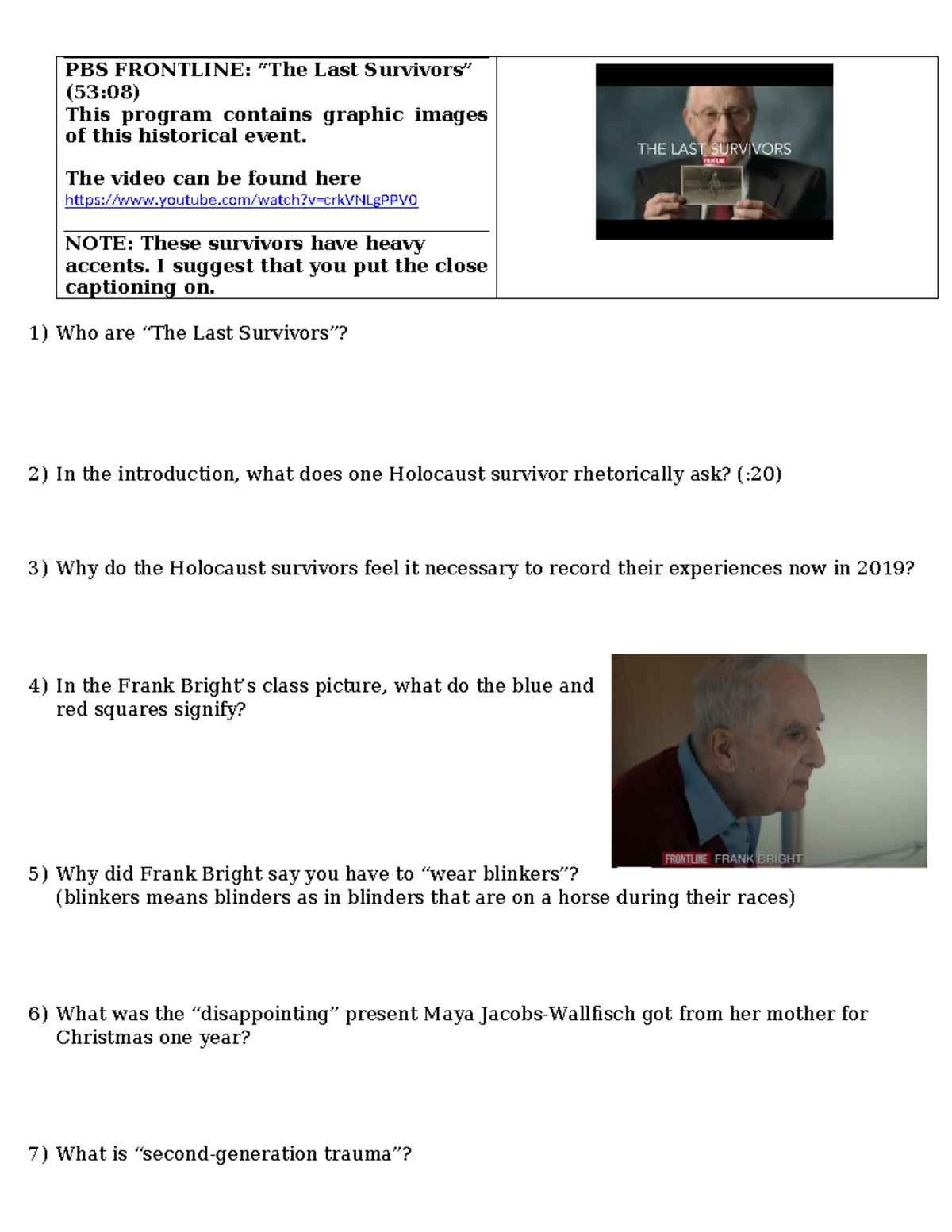 PBSFrontline The Last Survivors Holocaust-1 - PBS FRONTLINE: “The Last ...