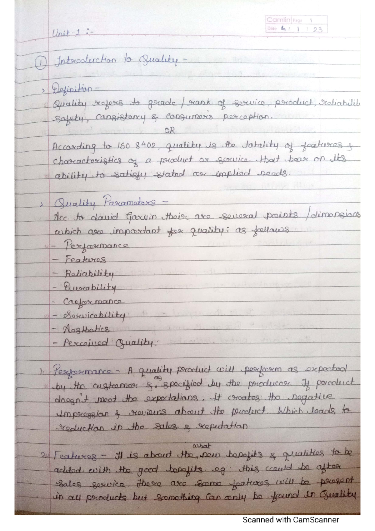 QMS UNIT1 Handwritten Notes - B Pharmacy - Studocu