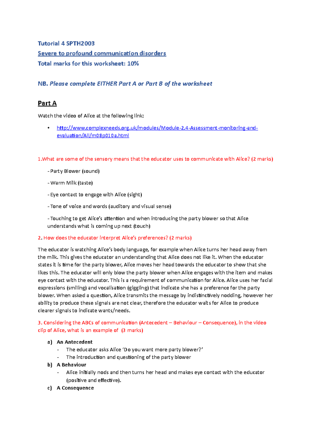 Tutorial 4 worksheet - Tutorial 4 SPTH Severe to profound communication ...