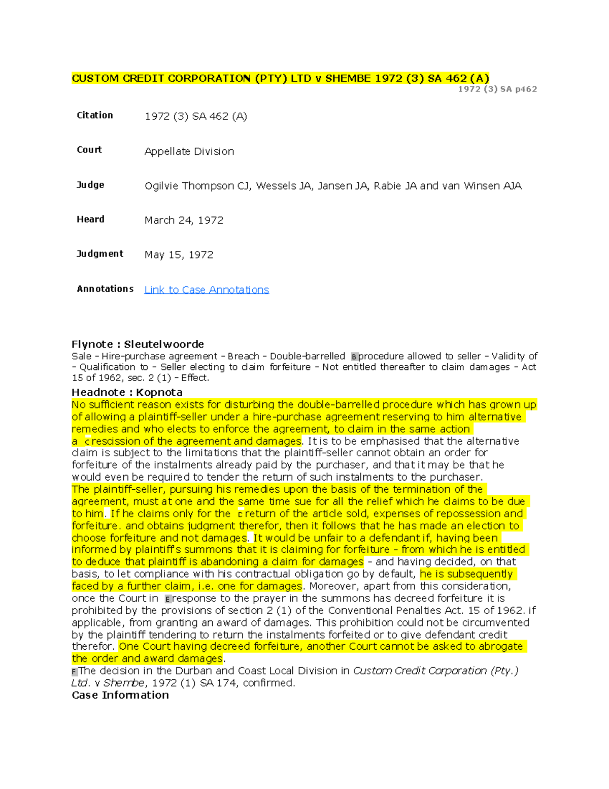 Custom Credit Corporation - CUSTOM CREDIT CORPORATION (PTY) LTD v ...