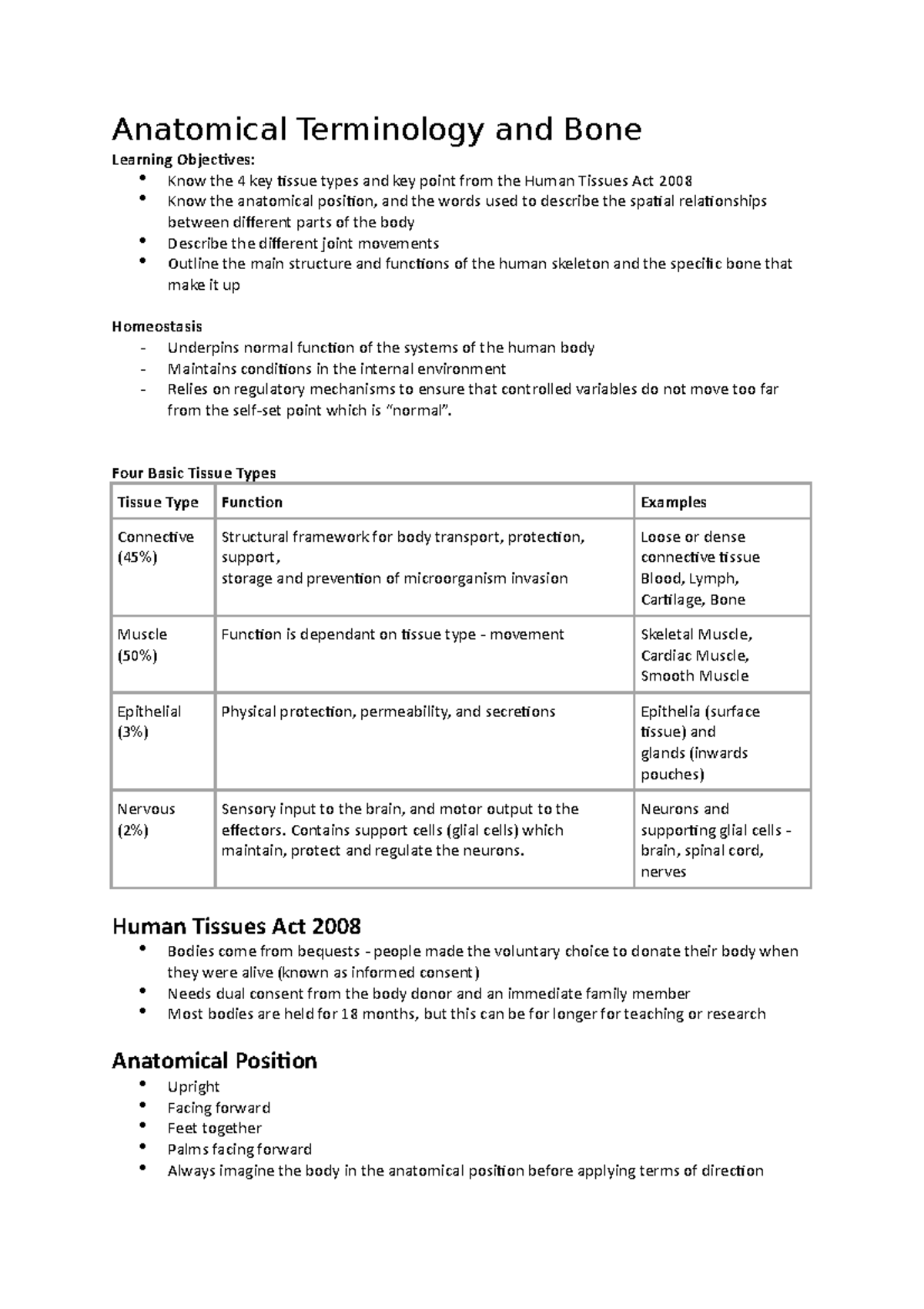 HUBS Revision Notes - Anatomical Terminology and Bone Learning ...