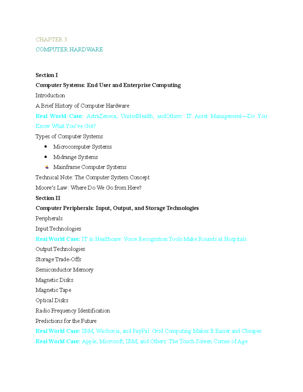 Hardware - chapter 3 O'Brien text - CHAPTER 3 COMPUTER HARDWARE Section ...