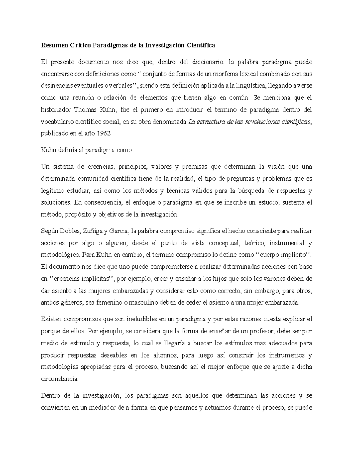 Resumen Critico Paradigmas de la Investigación Científica - Resumen ...