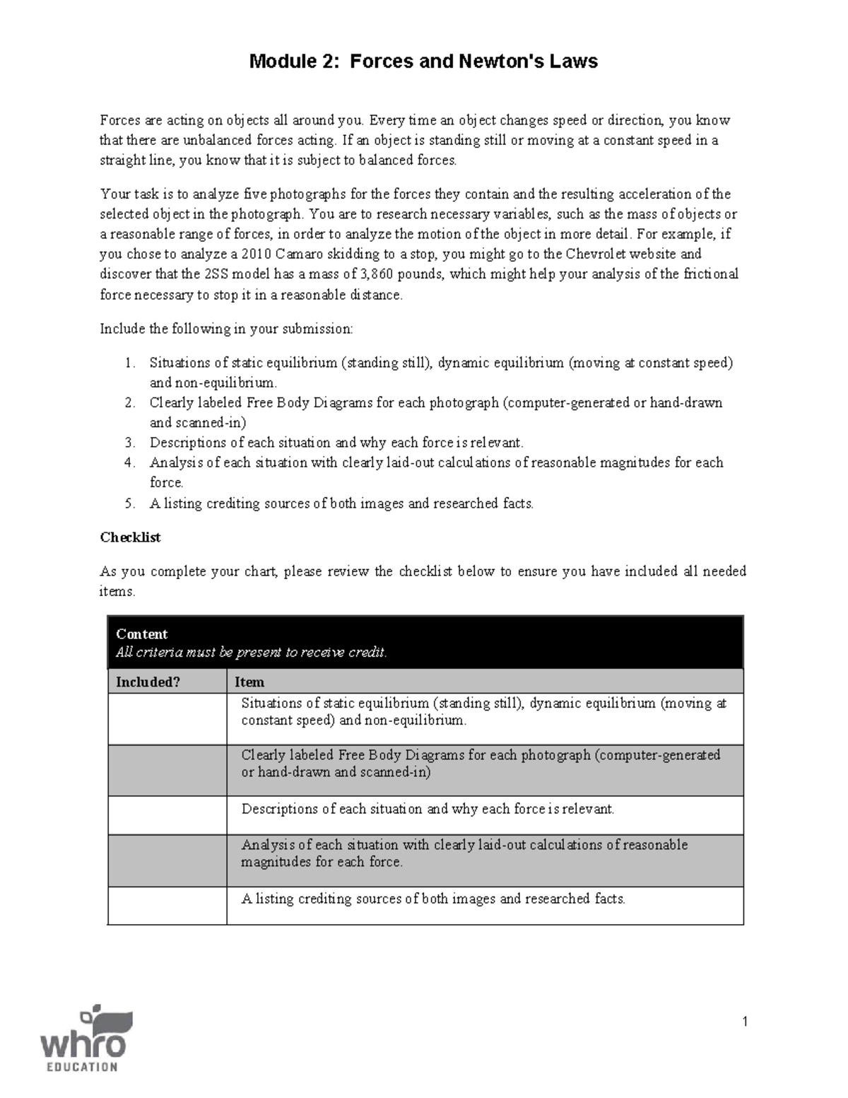 Mod2 assessment checklist - Module 2: Forces and Newton's Laws Forces ...