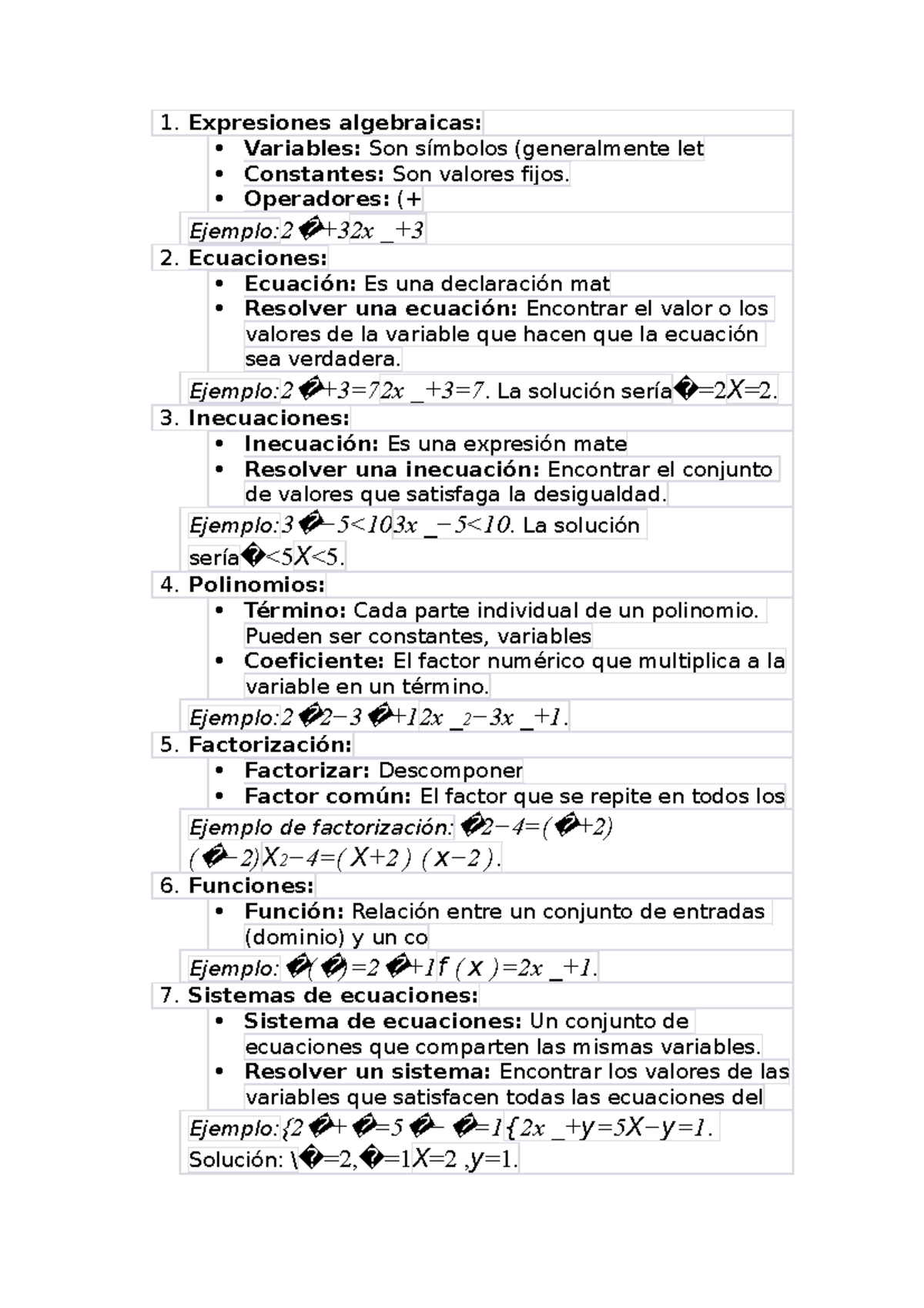 Expresiones algebraicas - 1. Expresiones algebraicas: Variables: Son símbolos (generalmente let ...