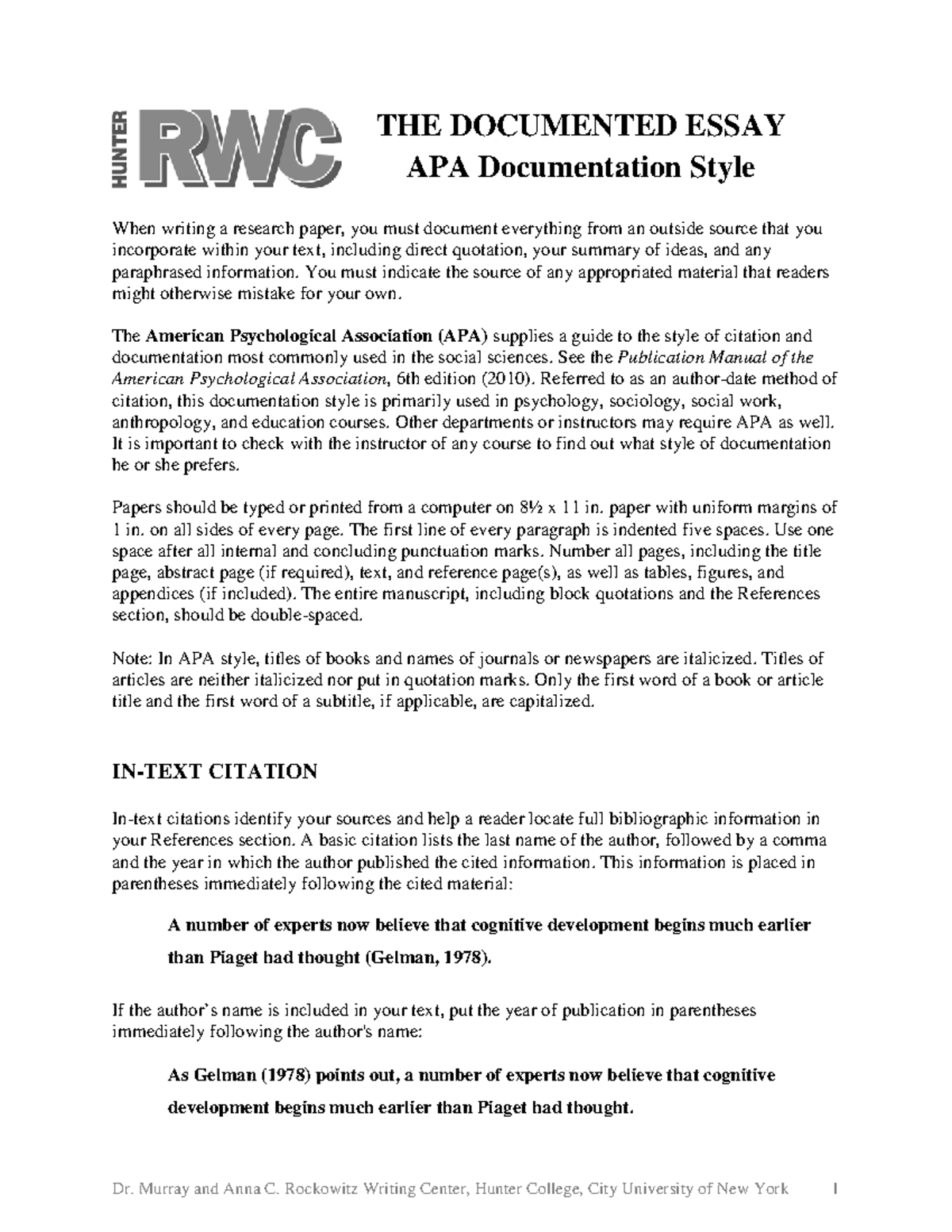 2APA Documentation Styles - THE DOCUMENTED ESSAY APA Documentation ...