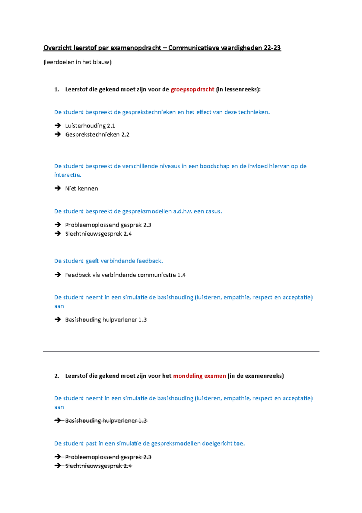 Leerstof te kennen per examen communicatieve - Overzicht leerstof per examenopdracht – - Studocu