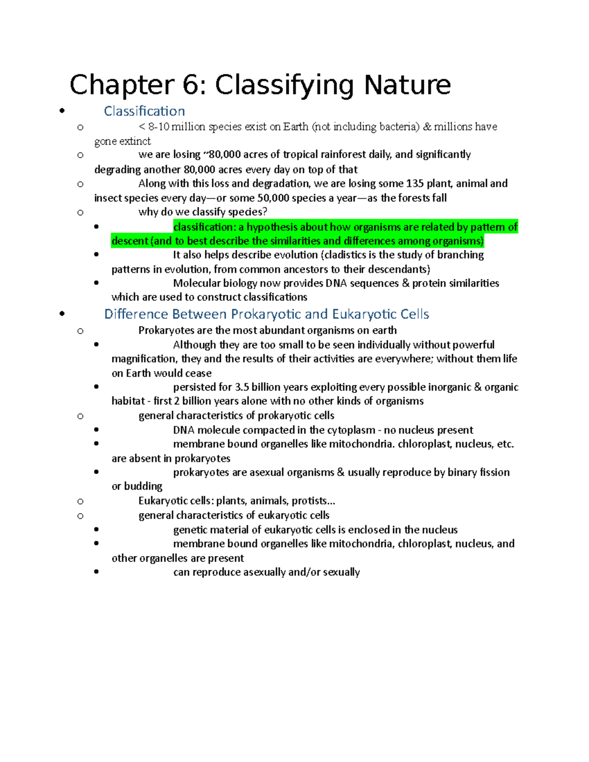 Chapter 6 Classying Nature - Chapter 6: Classifying Nature Classification o