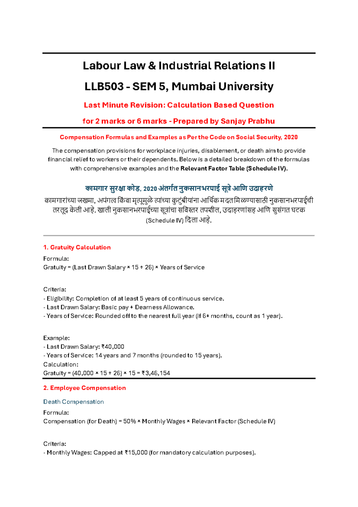 LLB503 Calculations under OSH Code - Labour Law & Industrial Relations ...