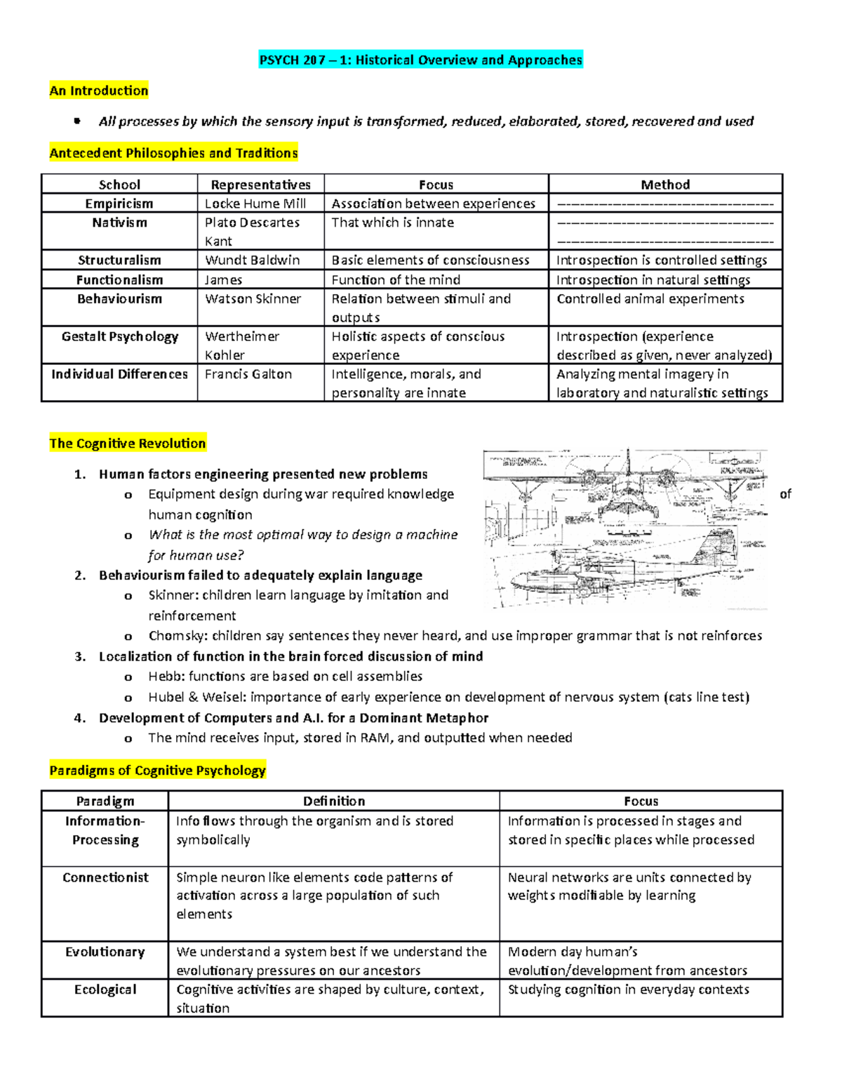 1 - History of Cognitive Psychology - PSYCH 207 1: Historical Overview ...