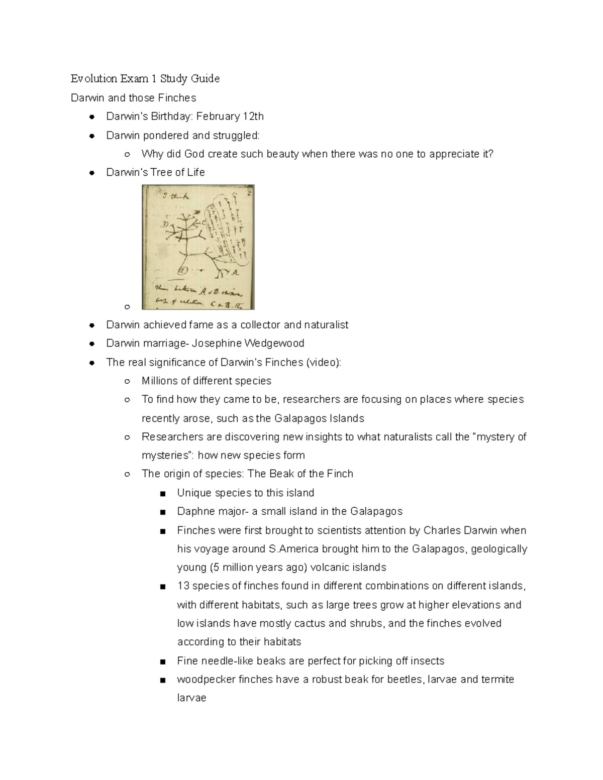 Evolution Exam 1 Study Guide - Evolution Exam 1 Study Guide Darwin and ...