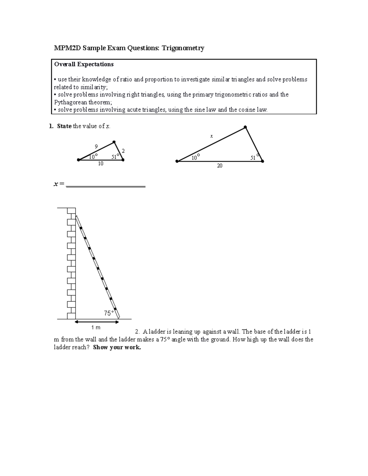 Exam Prep Trig June - Exam preparation for trigonometric ratio, sine ...