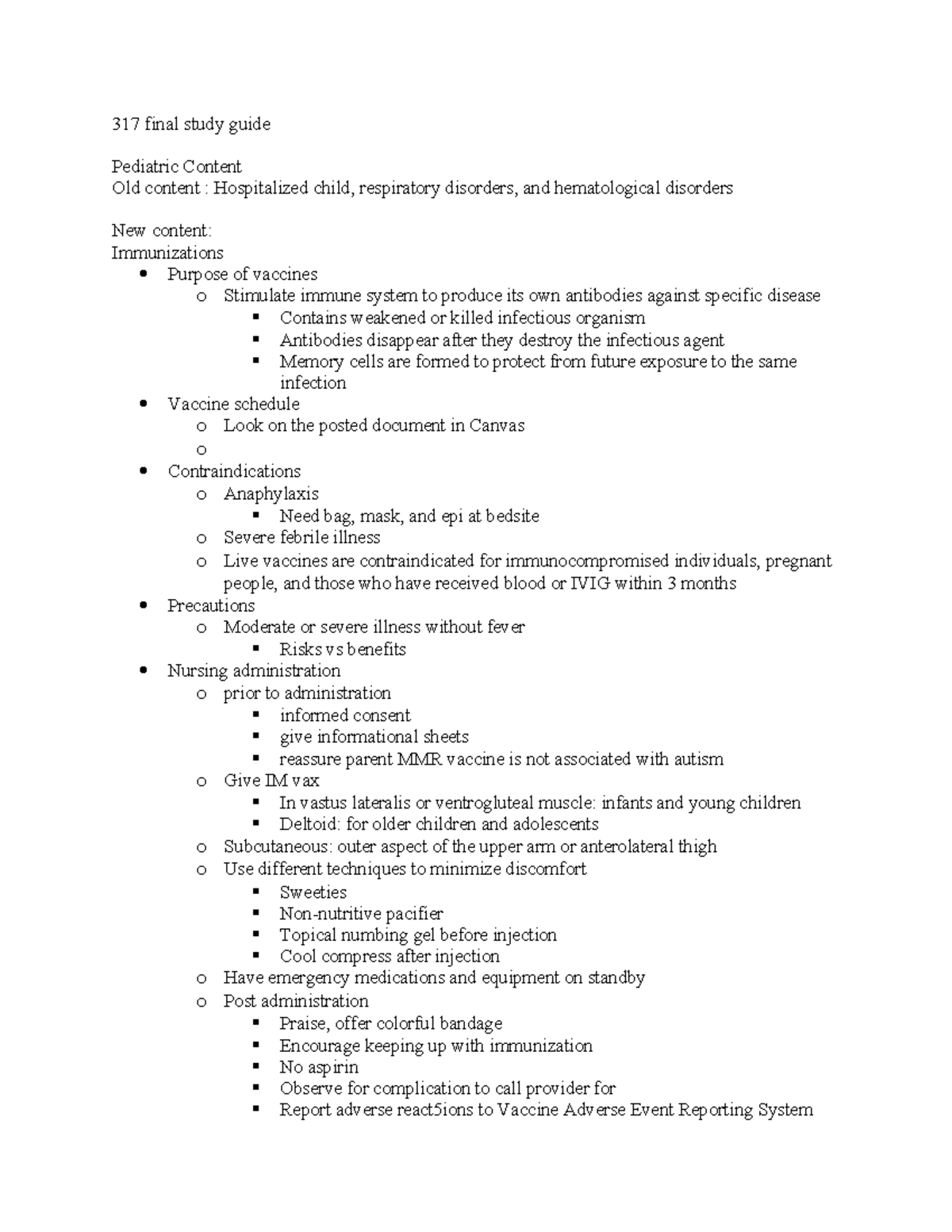 317 final study guide - 317 final study guide Pediatric Content Old content : Hospitalized child ...
