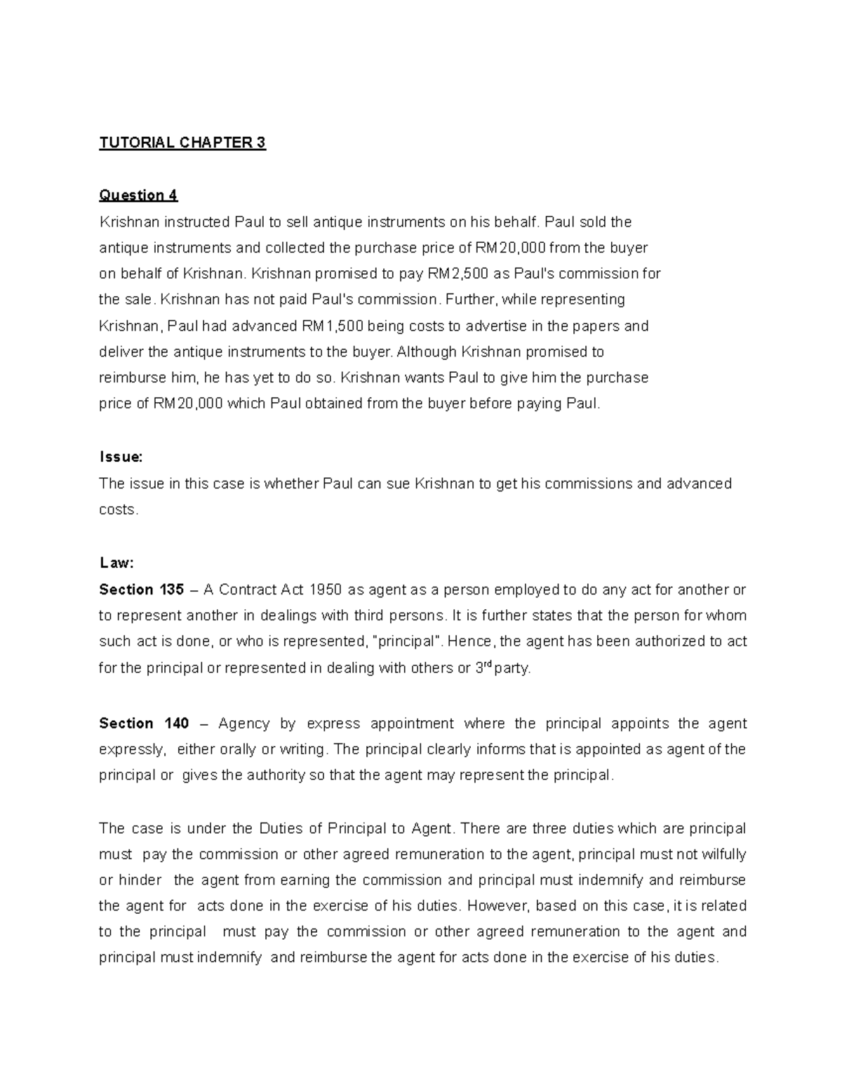 LAW299 tutorial 4 - Business Law - TUTORIAL CHAPTER 3 Question 4 ...
